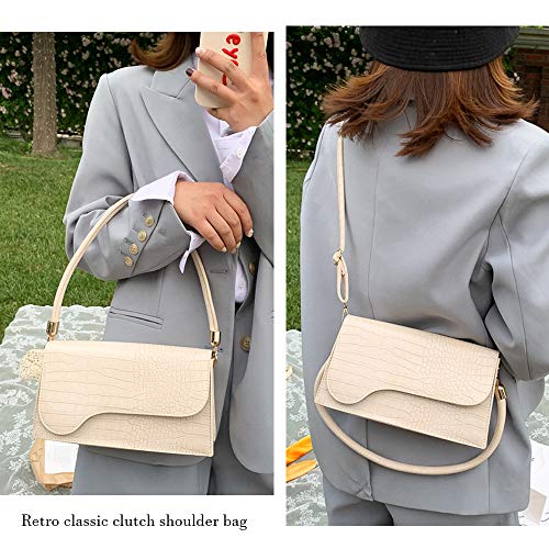 AMHDV Retro Classic Clutch Shoulder Bag Crocodile Pattern Small Crossbody Handbag for Women (03off-white)