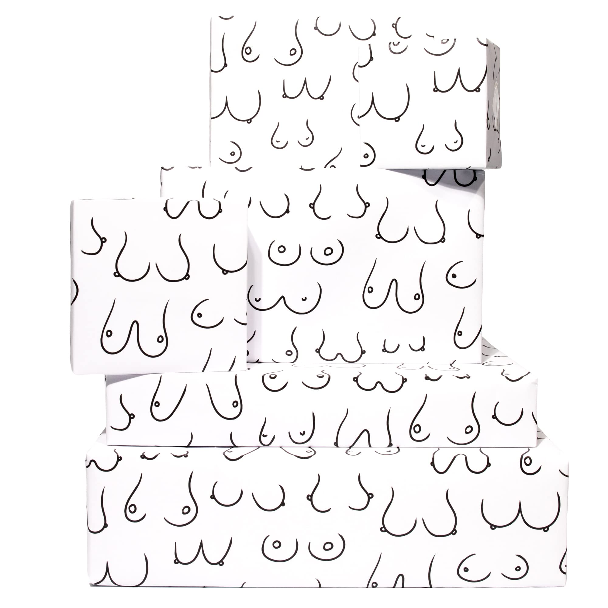 CENTRAL 23 Wrapping Paper for Women - Doodle Boob Print - 6 Sheets of Gift Wrap With Tags - Black and White - Birthday Wrapping Paper - Bridal Shower - Valentines - Minimalist - Recyclable