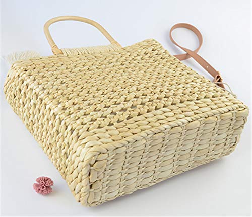 QZUnique Women's Summer Straw Shoulder Bag Lining Handbag Tassel Wooden Handles Handwoven Crossbody Hobo Bag Purse