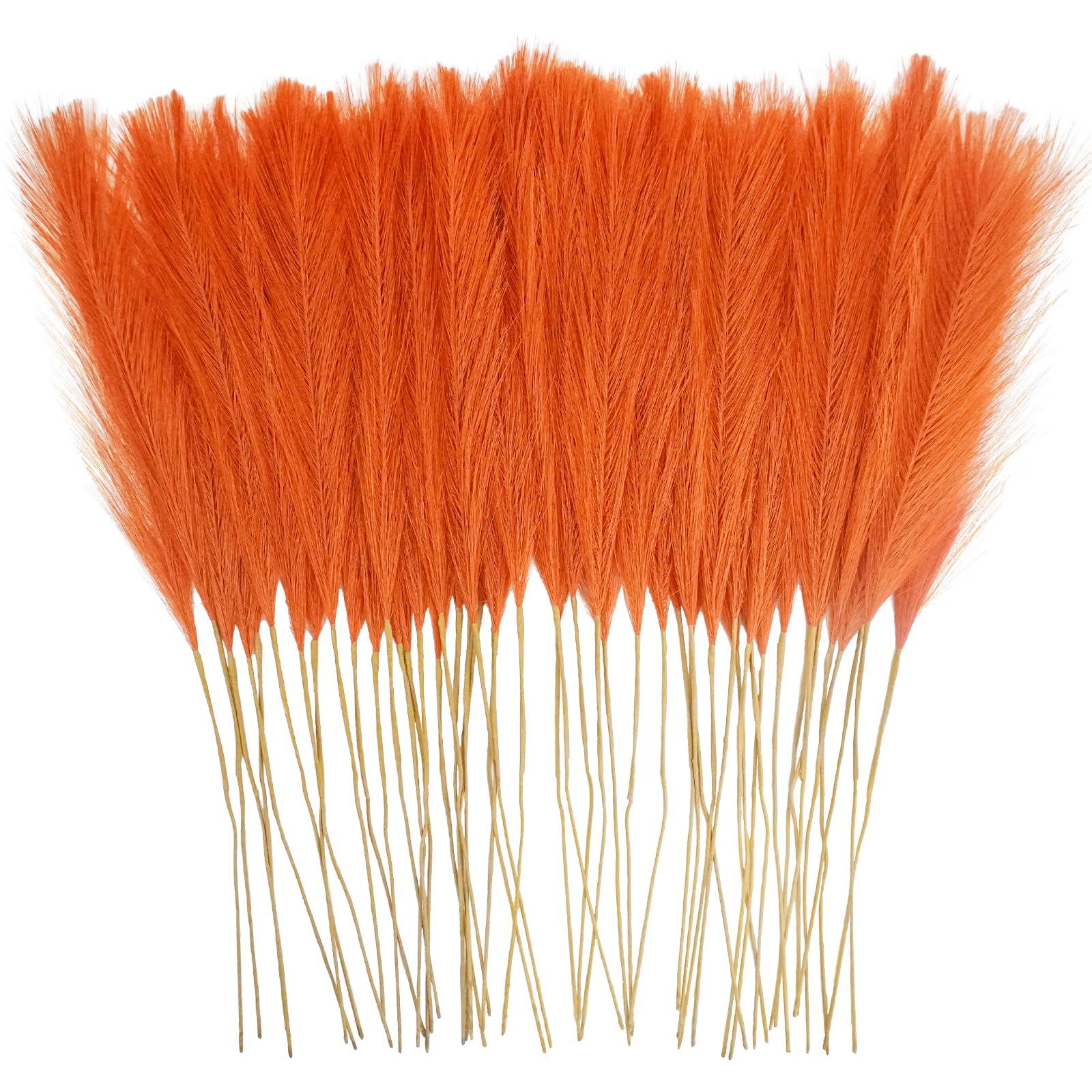 obbsie 50pcs Burnt Orange Faux Pampas Grass Decor, 21.6" Short Artificial Fall Pompous Grass Floral Fake Orange Pompas Grass Branches Vase Filler Flower Arrangement for Home Wedding Fall Decor