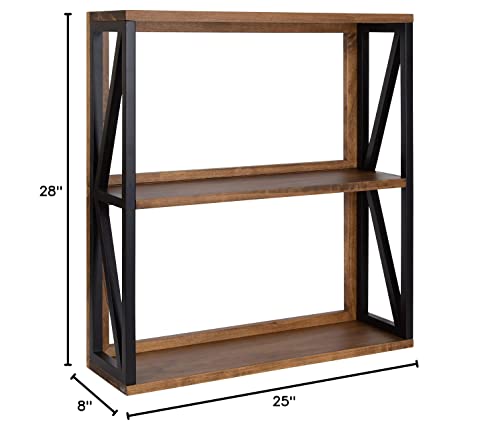 Kate and Laurel Rigby Farmhouse 3-Tier Wall Shelf, 25 x 8 x 28, Rustic Brown and Black, Decorative Modern Floating Shelves for Wall