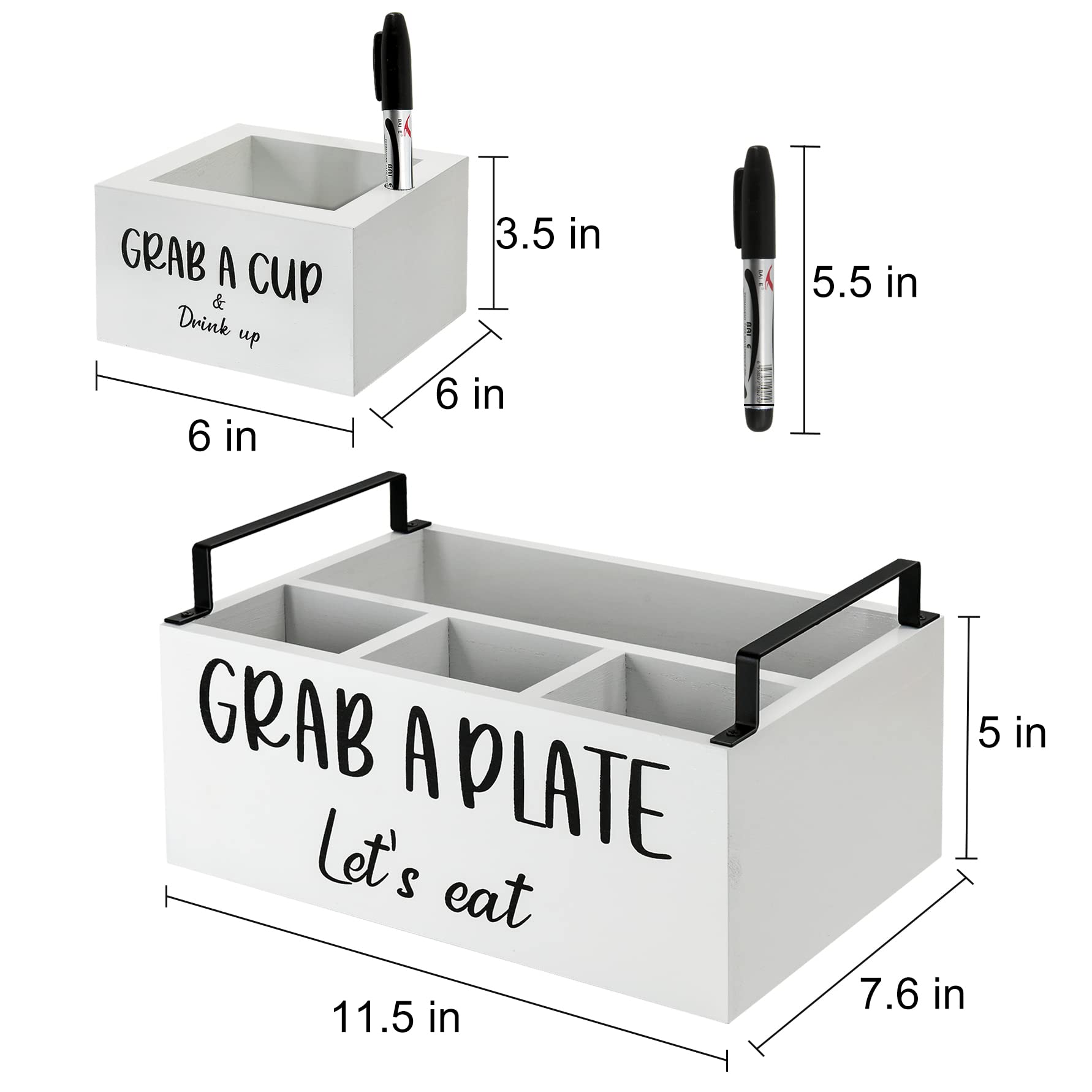 Kitchen Utensil Holder, Kitchen Countertop Plate Organizer with Large Cup Holder, Paper Plate Holders, Disposable Dish Holder and Disposable Cup Holder Utensil Caddy for Kitchen, Party, BBQ(Set of 2)…