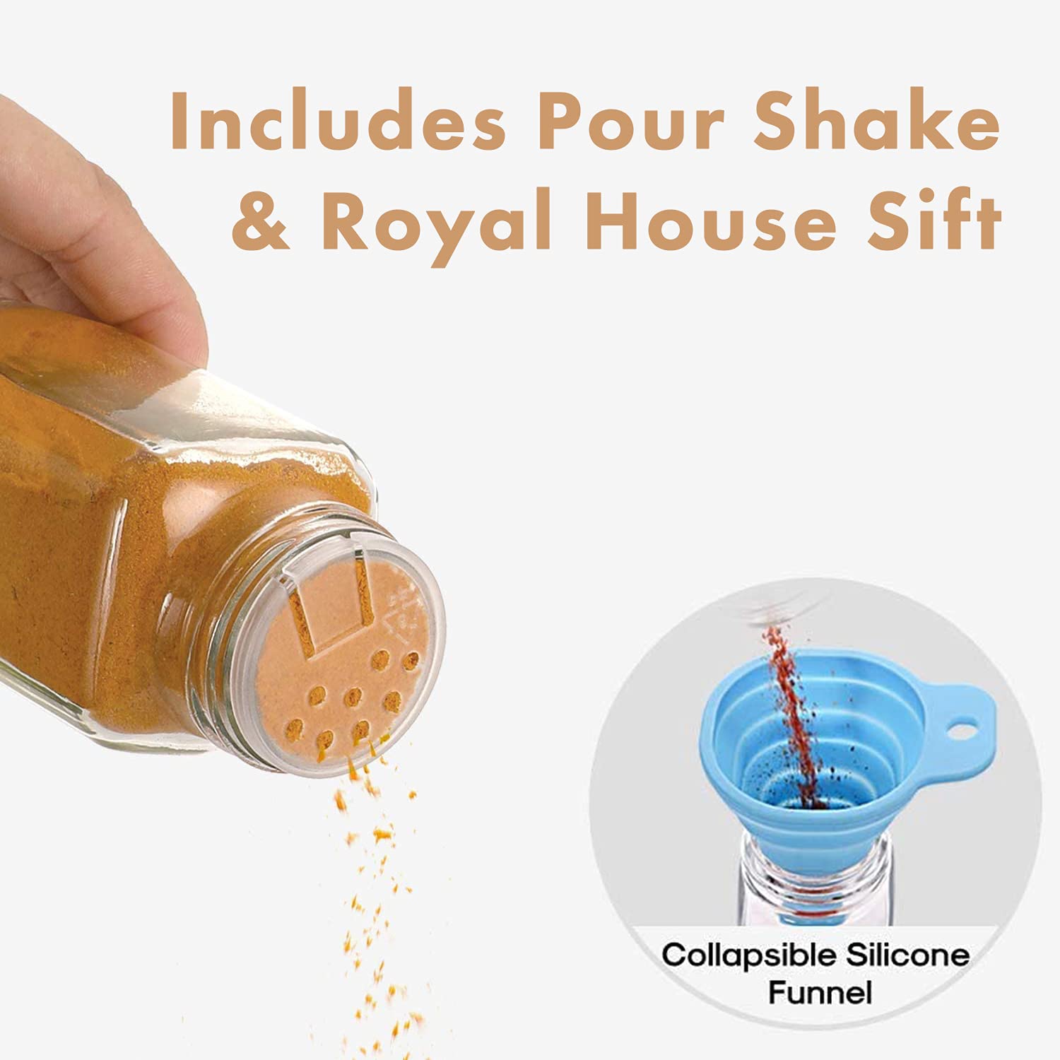 ROYALHOUSE 12 Pcs Glass Spice Jars/Bottles - 4oz Empty Square Spice Containers with Spice Labels and Airtight Metal Caps with Shaker Lids