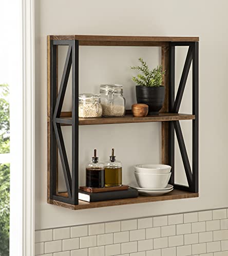Kate and Laurel Rigby Farmhouse 3-Tier Wall Shelf, 25 x 8 x 28, Rustic Brown and Black, Decorative Modern Floating Shelves for Wall
