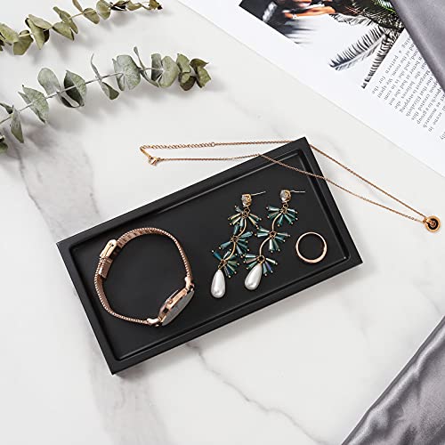 Luxspire Bathroom Vanity Tray, 8 x 4 inch Resin Dresser Jewelry Ring Dish Tank Storage Kitchen Sink Countertop Organizer Plate Holder for Perfume Soap Towel Bathroom Accessories, Mini, Matte Black