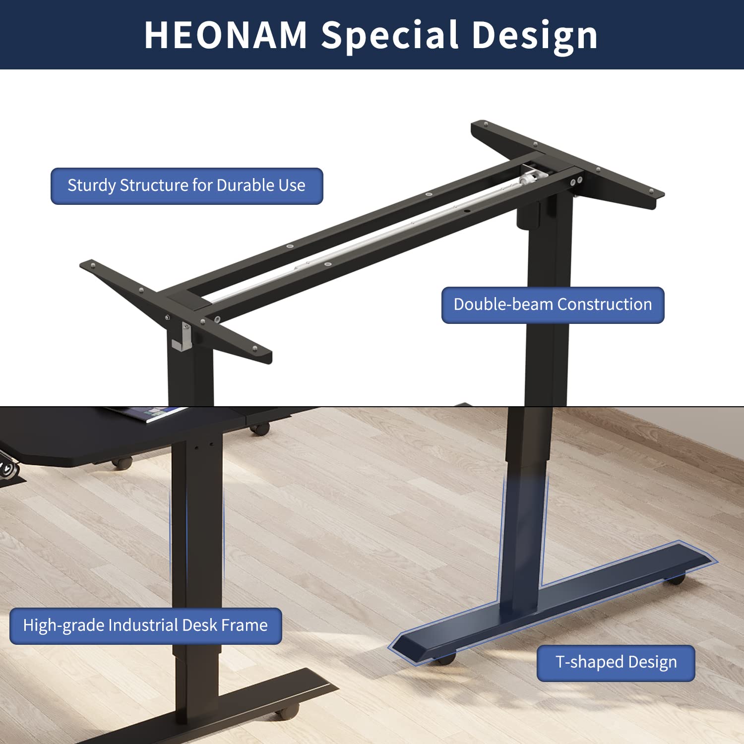 L-Shaped Electric Standing Desk, 59 Inches Height Adjustable Stand up Table with 4 Memory Settings, Sit Stand Home Office Desk with Black Frame & Top