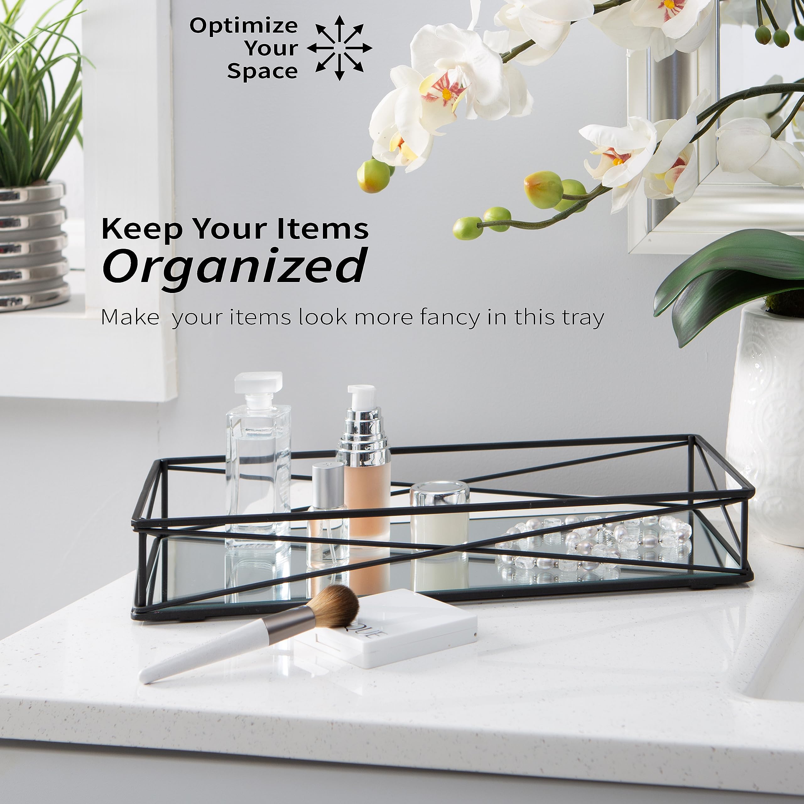 Home Details Tank Matte Black, for Perfume, Jewelry, Toiletries, Bathroom, Coffee Table, Decor Vanity Tray, 14"x 7"x 2"
