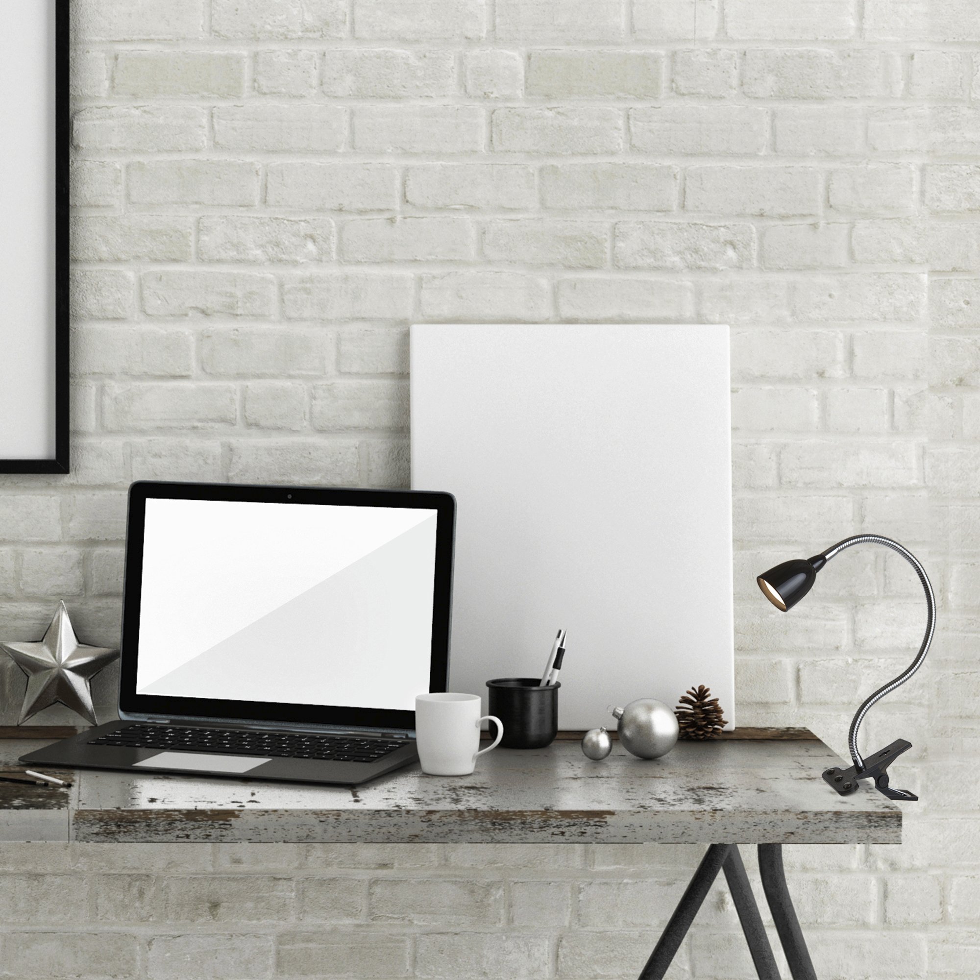 Newhouse Lighting Painted Black Metal Flexible Clamp-Style LED Desk Lamp in 3000K Warm White Color Temperature with Power Adapter and 6 ft. Power Cord