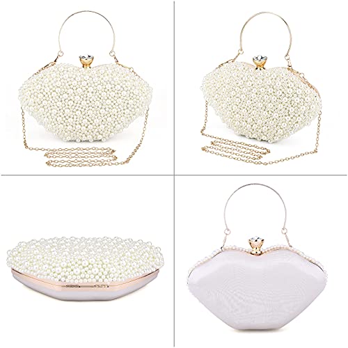 UBORSE Clutch Bag Ceremony Pearl Evening Bag Elegant Women Shoulder Bag Small Bridal Purse for Wedding Cocktail Party