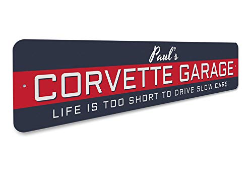 Corvette Garage Sign, Custom Sign for Dad's Corvette Sign, Chevy Garage Decor, Chevy Car Collector Aluminum Sign - 6" x 24"