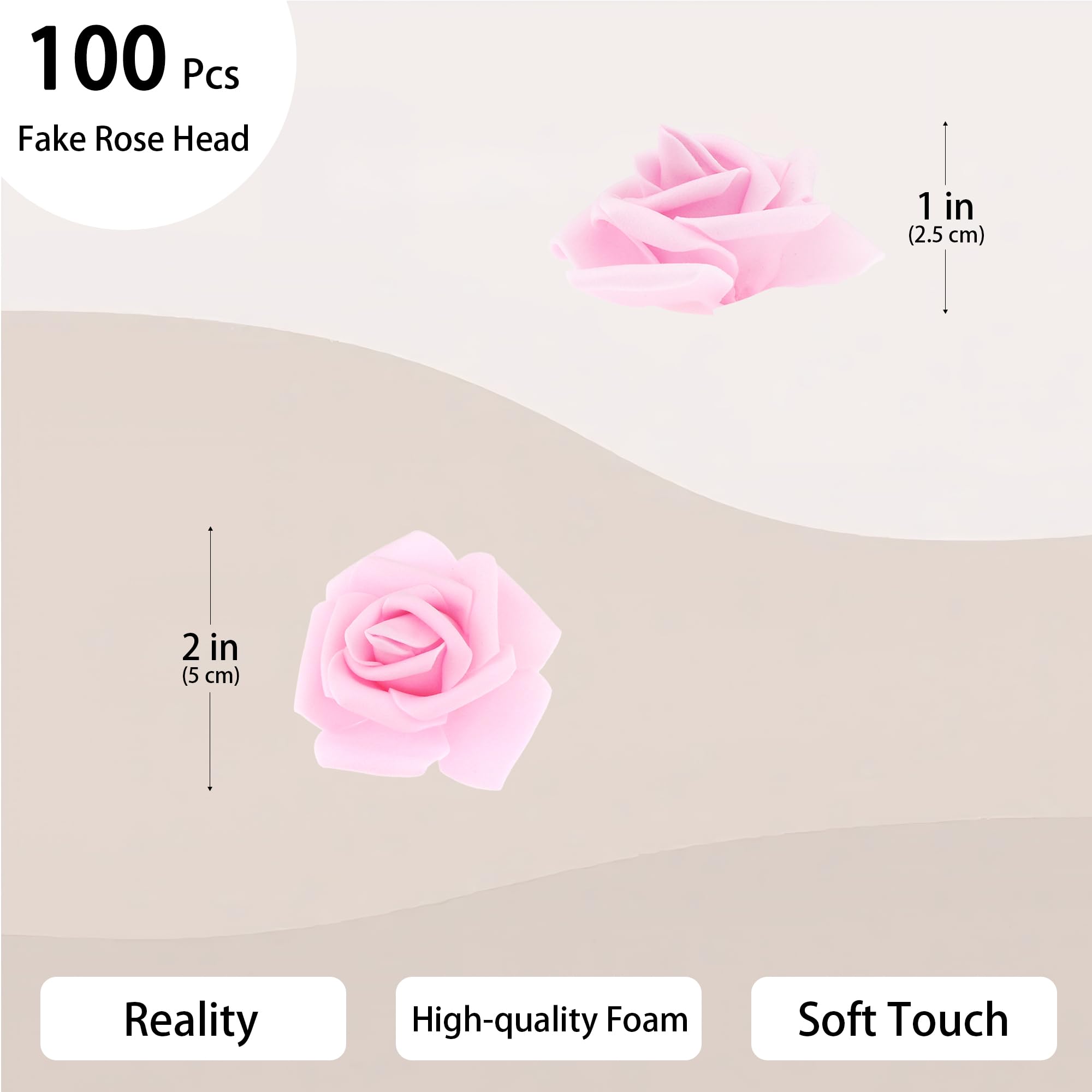 Vignor 100 Pcs 2 Inch Artificial Flowers Faux Foam Fake Rose Head Bulk for Home Decor Wedding Decoration Bridal Shower Wall Table Centerpiece Arrangement DIY Craft (Light Pink)