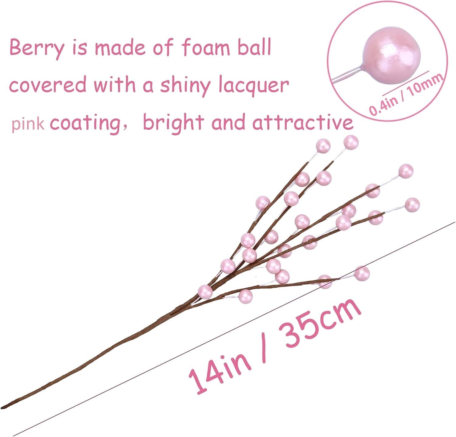 Trimgrace 12 Pack Pink Christmas Ornament Artificial Berry Stems 14" Fake Holly Berry Picks for Christmas Tree Vase DIY Wreath Crafts Home Decor
