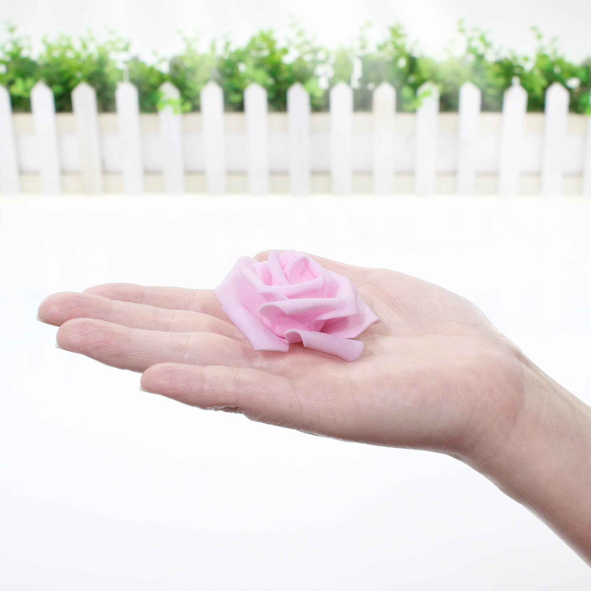 Vignor 100 Pcs 2 Inch Artificial Flowers Faux Foam Fake Rose Head Bulk for Home Decor Wedding Decoration Bridal Shower Wall Table Centerpiece Arrangement DIY Craft (Light Pink)