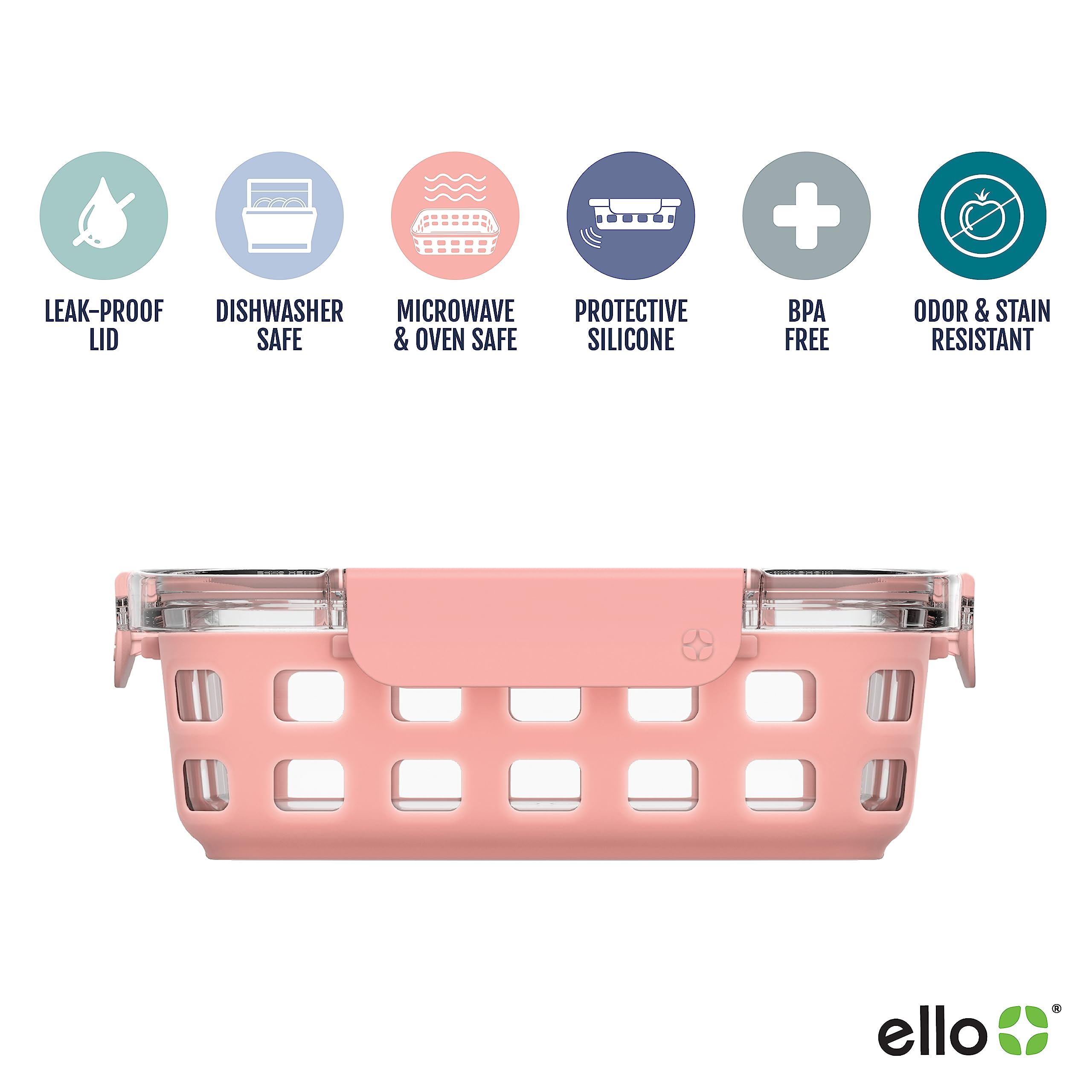 Ello Duraglass Glass Food Storage Meal Prep Containers /Bowls with Silicone Sleeve and Airtight Lids, 10 Piece 5 Pack, Melon, 3.4 Cups, Mixed