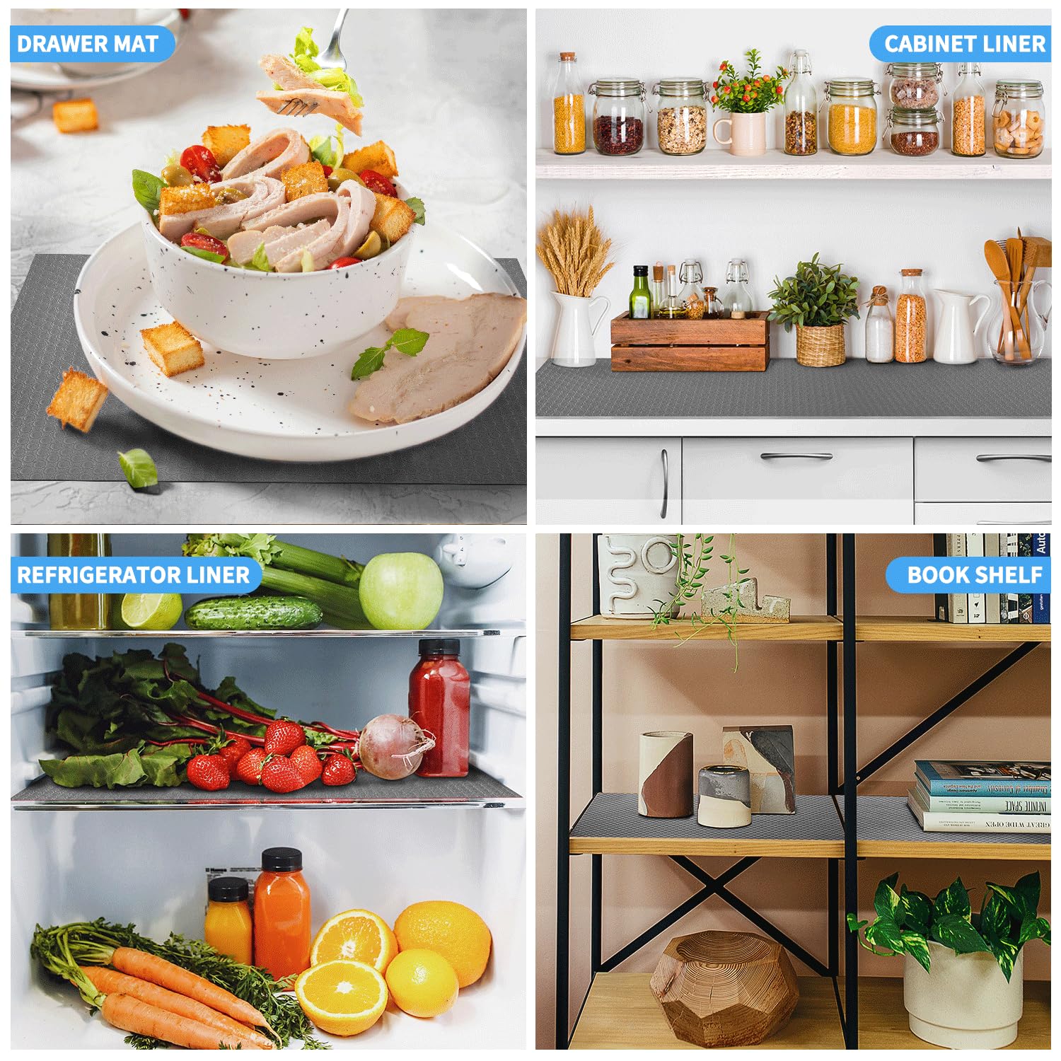 Bloss Plastic Shelf and Drawer Liner Non Adhesive Cupboard Liner Waterproof Shelf Liners for Cabinets, Storage, Desks, Bathroom, Kitchen - Grey 17.7"×59"