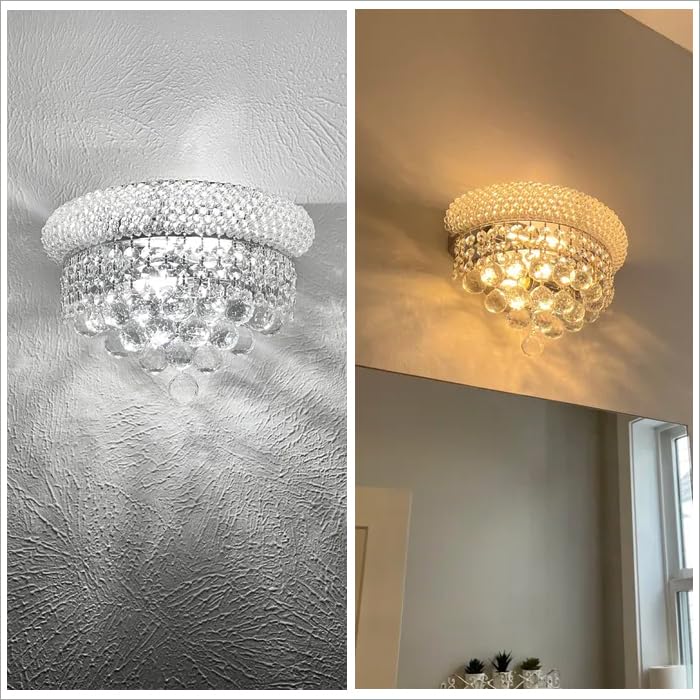 Homeooze 2-Lights Empire Crystal Wall Sconce Light for Living Room Dining Room Bathroom Vanity Mirrors Hallway Bedroom Closet Stairway (Chrome)