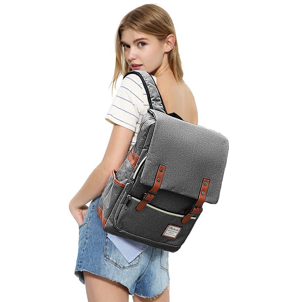 Malaxlx Black Vintage Bookbag for Teen Girls Student, High School USB Laptop Backpack for Women