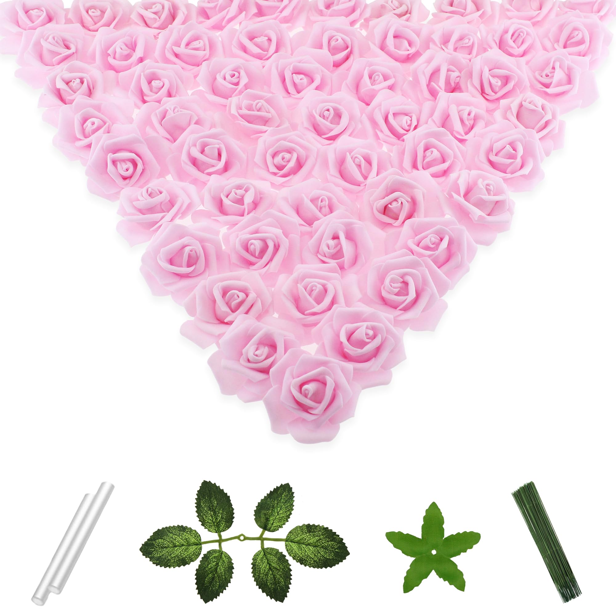 Vignor 100 Pcs 2 Inch Artificial Flowers Faux Foam Fake Rose Head Bulk for Home Decor Wedding Decoration Bridal Shower Wall Table Centerpiece Arrangement DIY Craft (Light Pink)