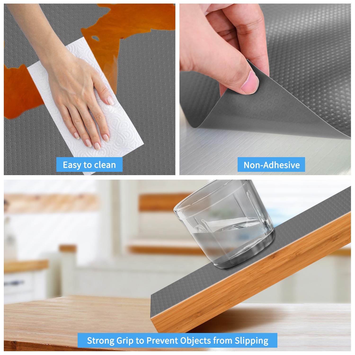 Bloss Plastic Shelf and Drawer Liner Non Adhesive Cupboard Liner Waterproof Shelf Liners for Cabinets, Storage, Desks, Bathroom, Kitchen - Grey 17.7"×59"