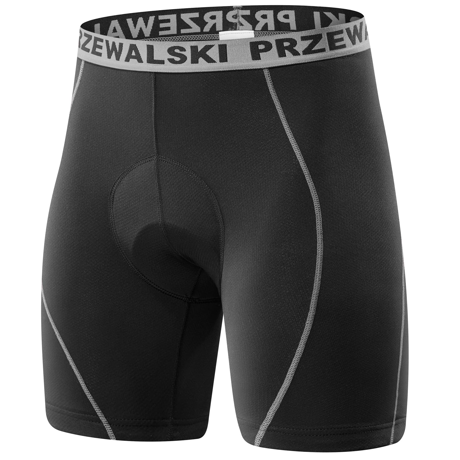 Przewalski Mens Cycling Underwear Shorts 4D Padded Bike Undershorts Bicycle MTB Liner Shorts with Silicone Leg Grippers Grey