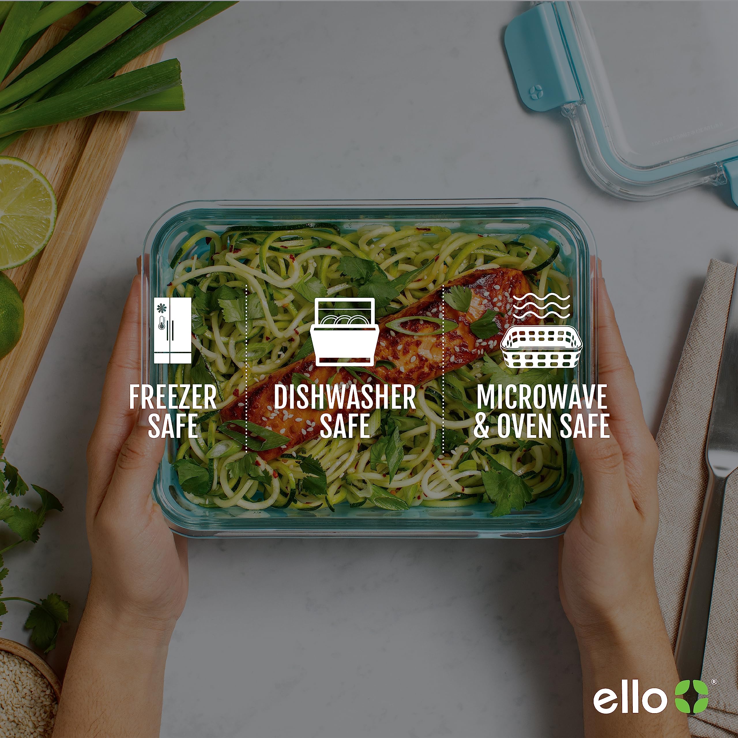 Ello Duraglass Glass Food Storage Meal Prep Containers /Bowls with Silicone Sleeve and Airtight Lids, 10 Piece 5 Pack, Melon, 3.4 Cups, Mixed