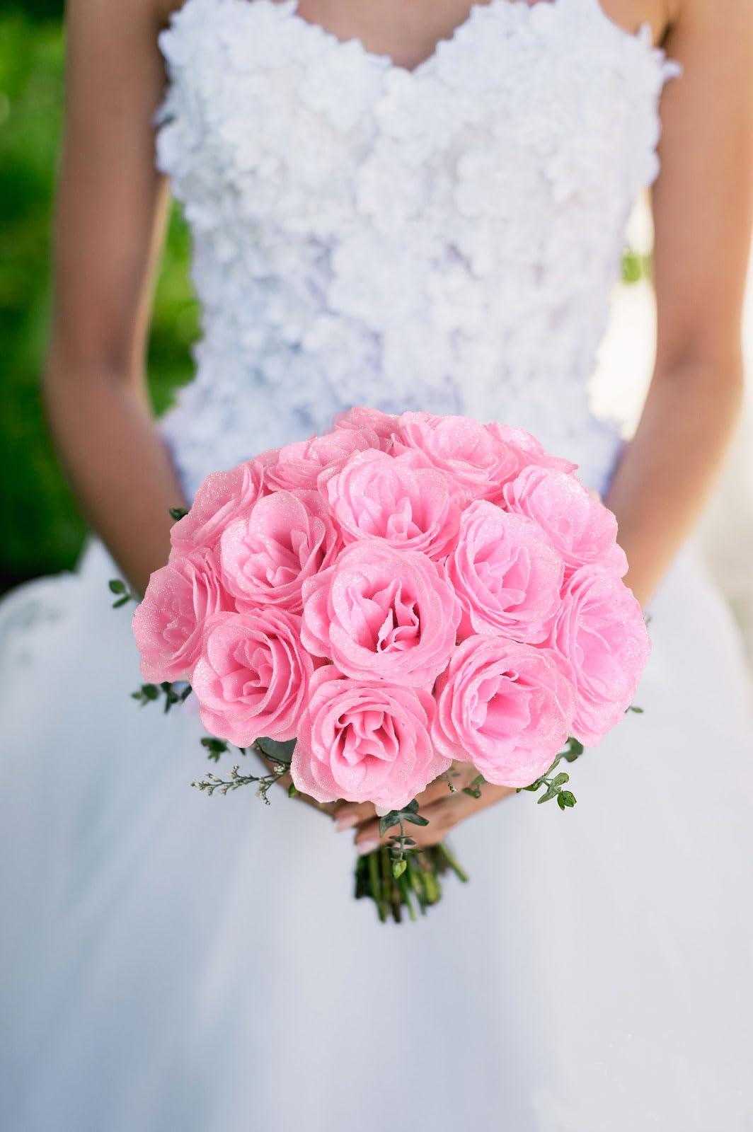 ICBOX Fake Roses,30pcs Light Pink Roses Glitter Flowers Artificial Roses with Stems for Crafts Wedding Bouquet Party Home Decor(Light Pink)