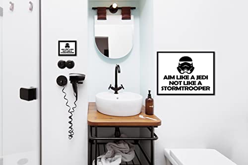 Aim Like A Jedi Not Like A Stormtrooper Bathroom Sign Decor - FRAMED - Home Decor Wall Art, Gallery Wrap Inner Frame, White, 7x9