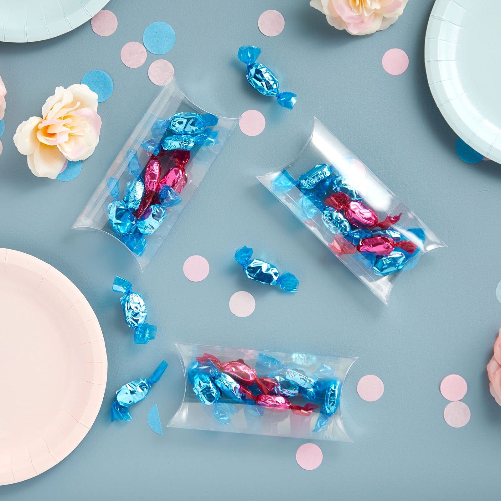 BLUE PANDA Small Clear Pillow Boxes for Gifts, Birthday Party Favors (5.5 x 2.75 In, 50 Pack)