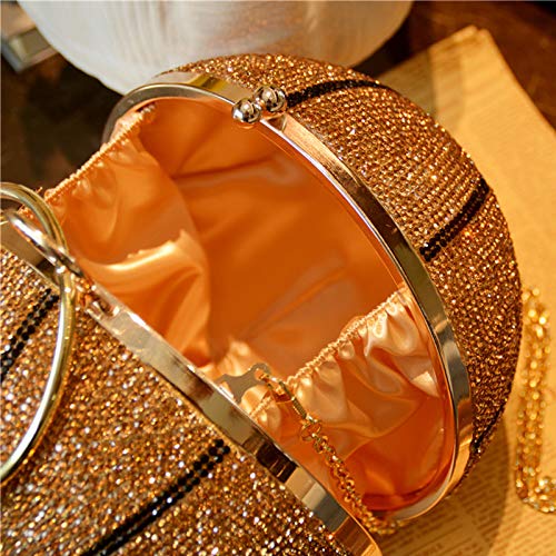 CHBC Rhinestone Basketball Evening Bag Round Wedding Wristlets Handbag Bridal Clutch Purse with Detachable Chain (Brown)