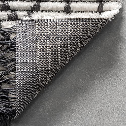 nuLOOM Tatiana Soft Shaggy Textured Modern Diamond Fringe Area Rug, 7' 10" x 10', Beige