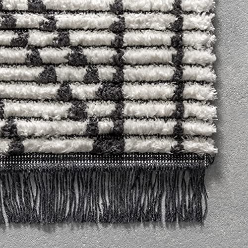 nuLOOM Tatiana Soft Shaggy Textured Modern Diamond Fringe Area Rug, 7' 10" x 10', Beige