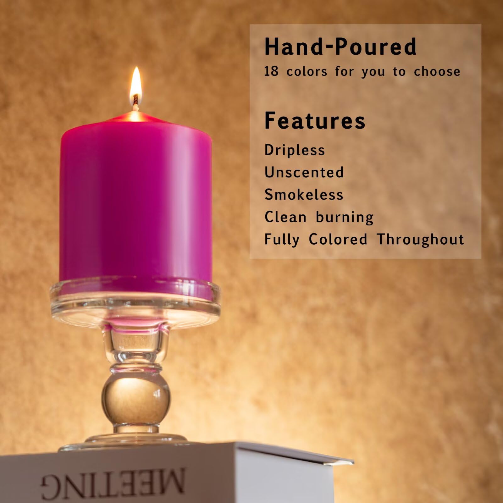 MOZEAL 3" x 4" Hand-Poured Unscented Pink Pillar Candles,Dripless Candles Set of 3,Smokeless,Clean Burning,Approx 60 Hours Burn Time,Wedding,Dinner,Christmas,Spring and Home Decor(3 Inch Width Series)