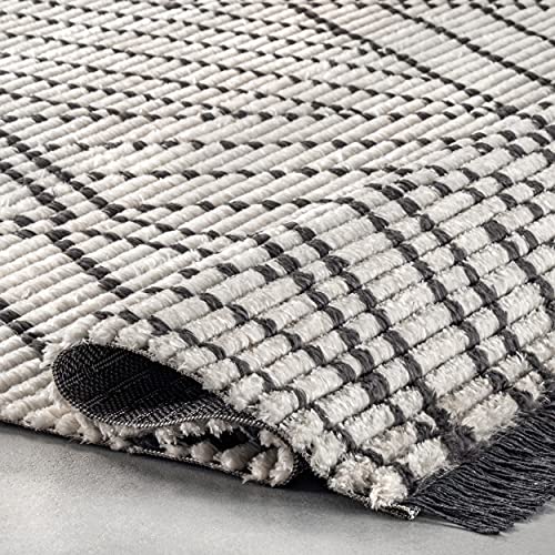nuLOOM Tatiana Soft Shaggy Textured Modern Diamond Fringe Area Rug, 7' 10" x 10', Beige