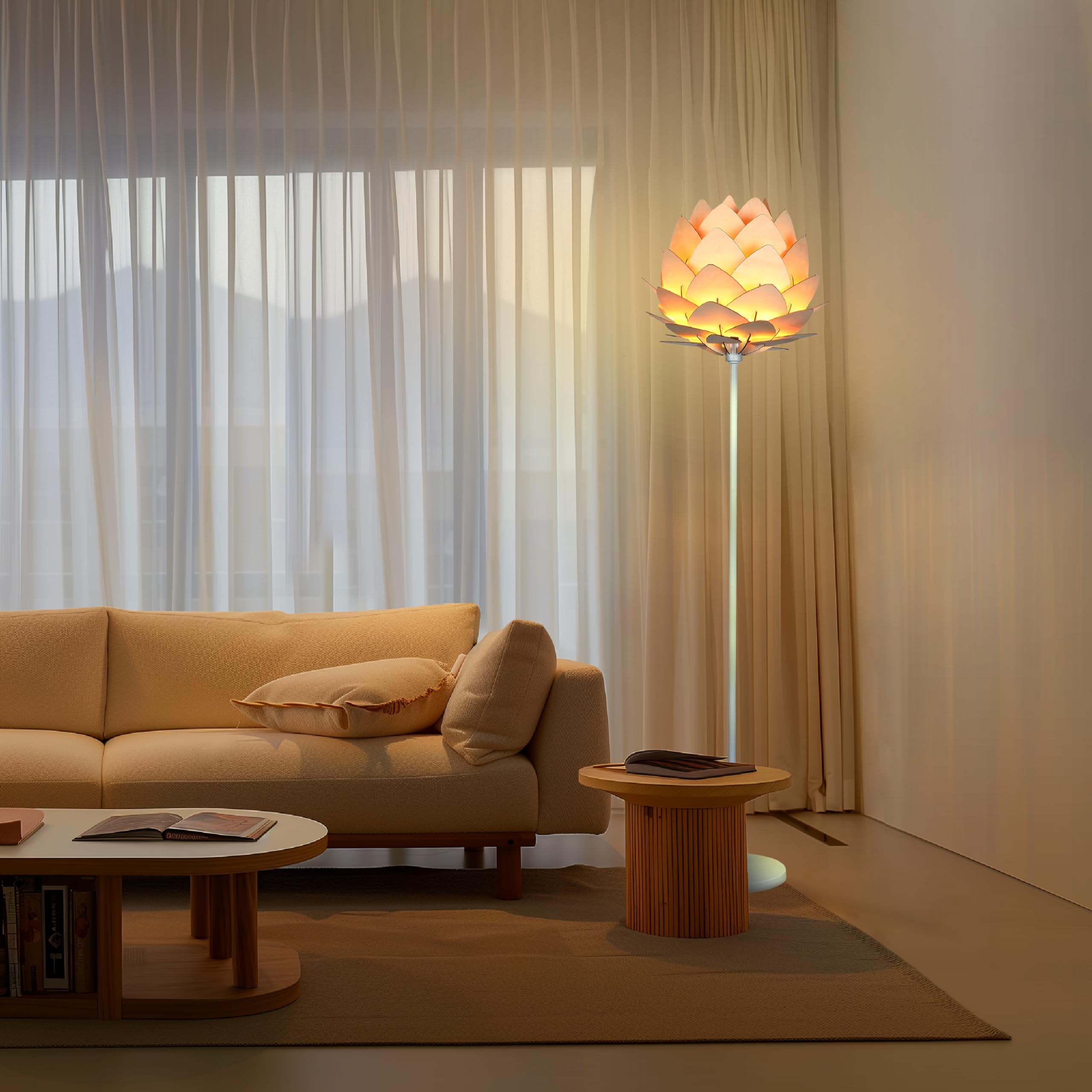 Brightech Artichoke LED Floor Lamp, Great Living Room Décor, Modern Lamp for Living Rooms & Offices, Bohemian Standing Lamp for Bedroom Reading, Tall Lamp with Multi-Panel Wooden Shade