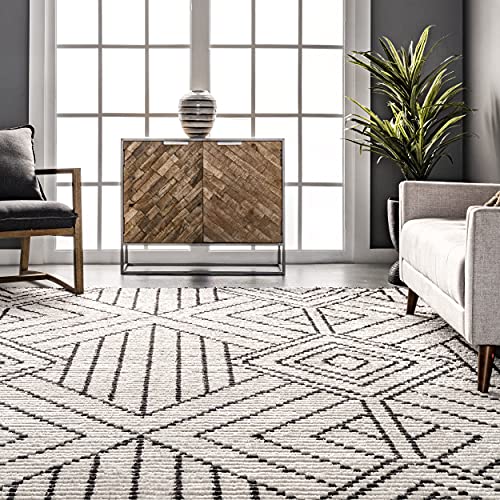 nuLOOM Tatiana Soft Shaggy Textured Modern Diamond Fringe Area Rug, 7' 10" x 10', Beige