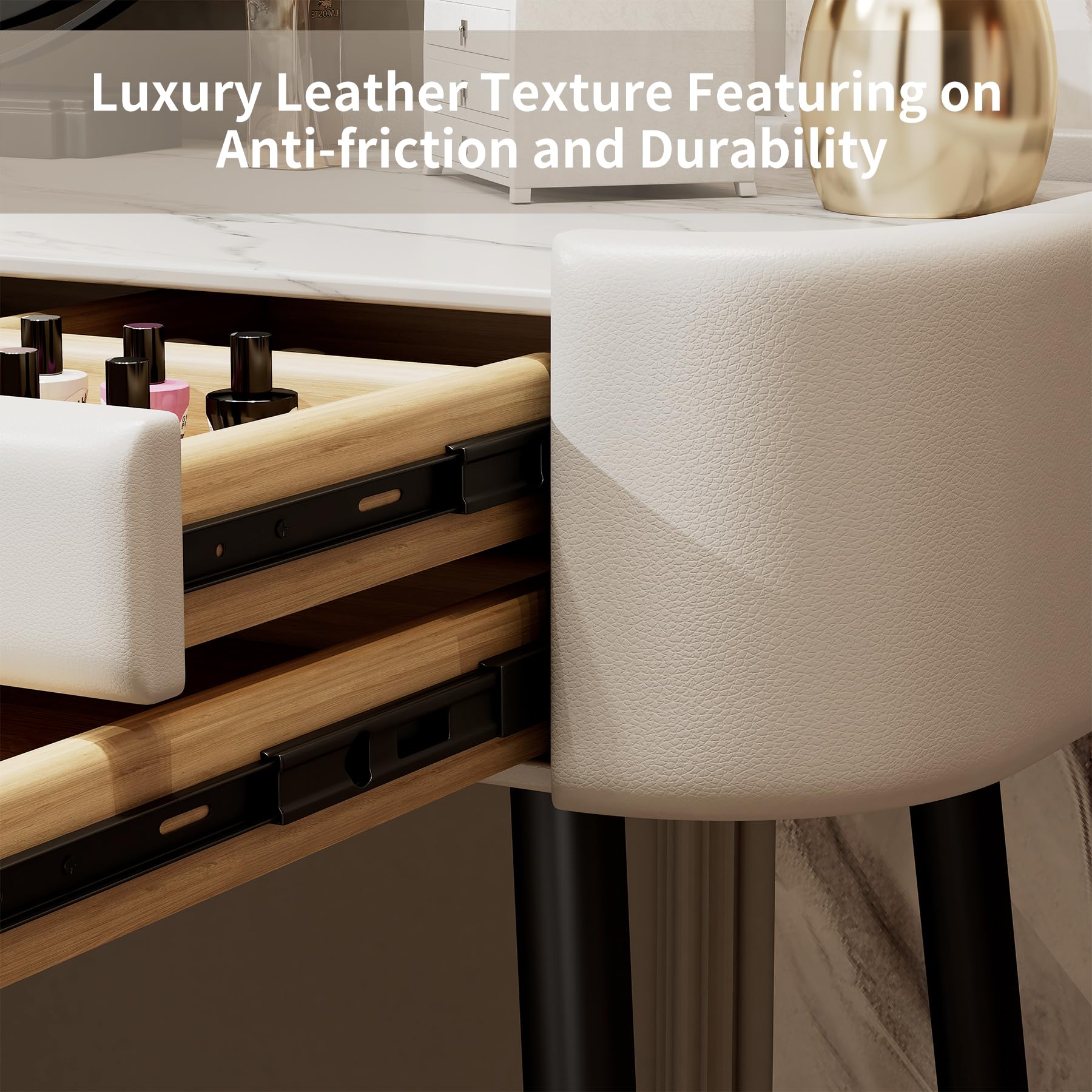 GruiGevi Luxury Vanity Desk, Vanity Table Made of Solid Wood, Features Modern Sintered Marble Top, Touch Screen HD Mirror, Vanity Set 6 Drawers