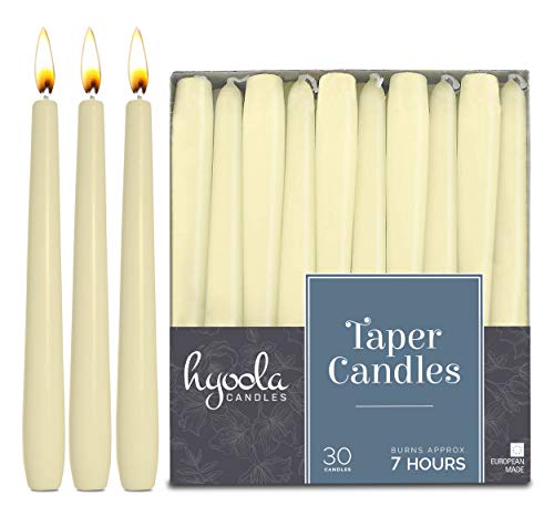 Hyoola Tall Taper Candles - Tapered Candles - Ivory Dripless Candle Sticks - 8 Inch (20cm) - 7 Hour Burn Time (30-Pack)