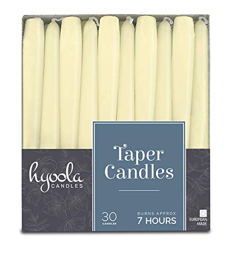 Hyoola Tall Taper Candles - Tapered Candles - Ivory Dripless Candle Sticks - 8 Inch (20cm) - 7 Hour Burn Time (30-Pack)