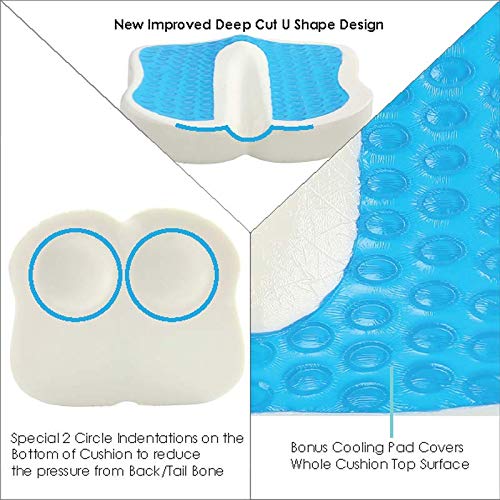 Seat Cushion for Office Chair - Pressure Relief Tailbone Pain Relief Cushion - Orthopedic Gel & Memory Foam Sciatica Pillow for Sitting - Coccyx Cushion for Car, Wheelchair, Computer and Desk Chair