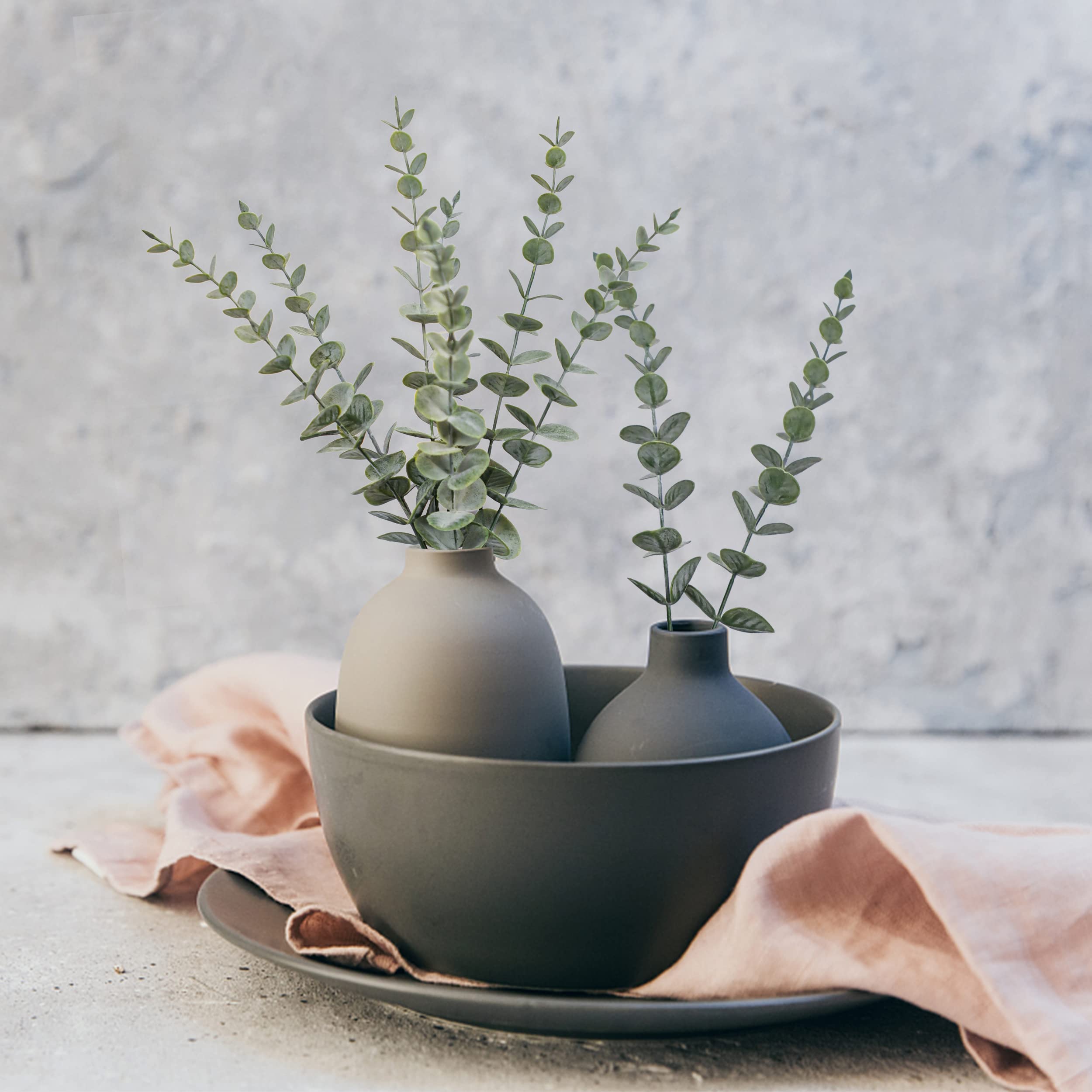 Tiyard 18pcs Eucalyptus Stems Artificial Eucalyptus Leaves Stems Real Grey Green Touch Leaf Branches for Home Office Flowers Bouquet Centerpiece Wedding Decoration
