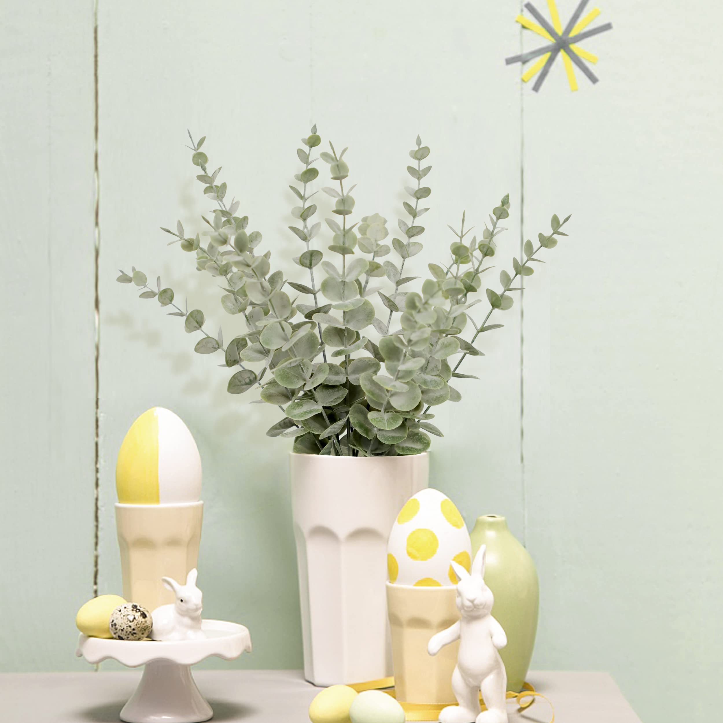 Tiyard 18pcs Eucalyptus Stems Artificial Eucalyptus Leaves Stems Real Grey Green Touch Leaf Branches for Home Office Flowers Bouquet Centerpiece Wedding Decoration