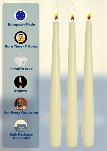 Hyoola Tall Taper Candles - Tapered Candles - Ivory Dripless Candle Sticks - 8 Inch (20cm) - 7 Hour Burn Time (30-Pack)