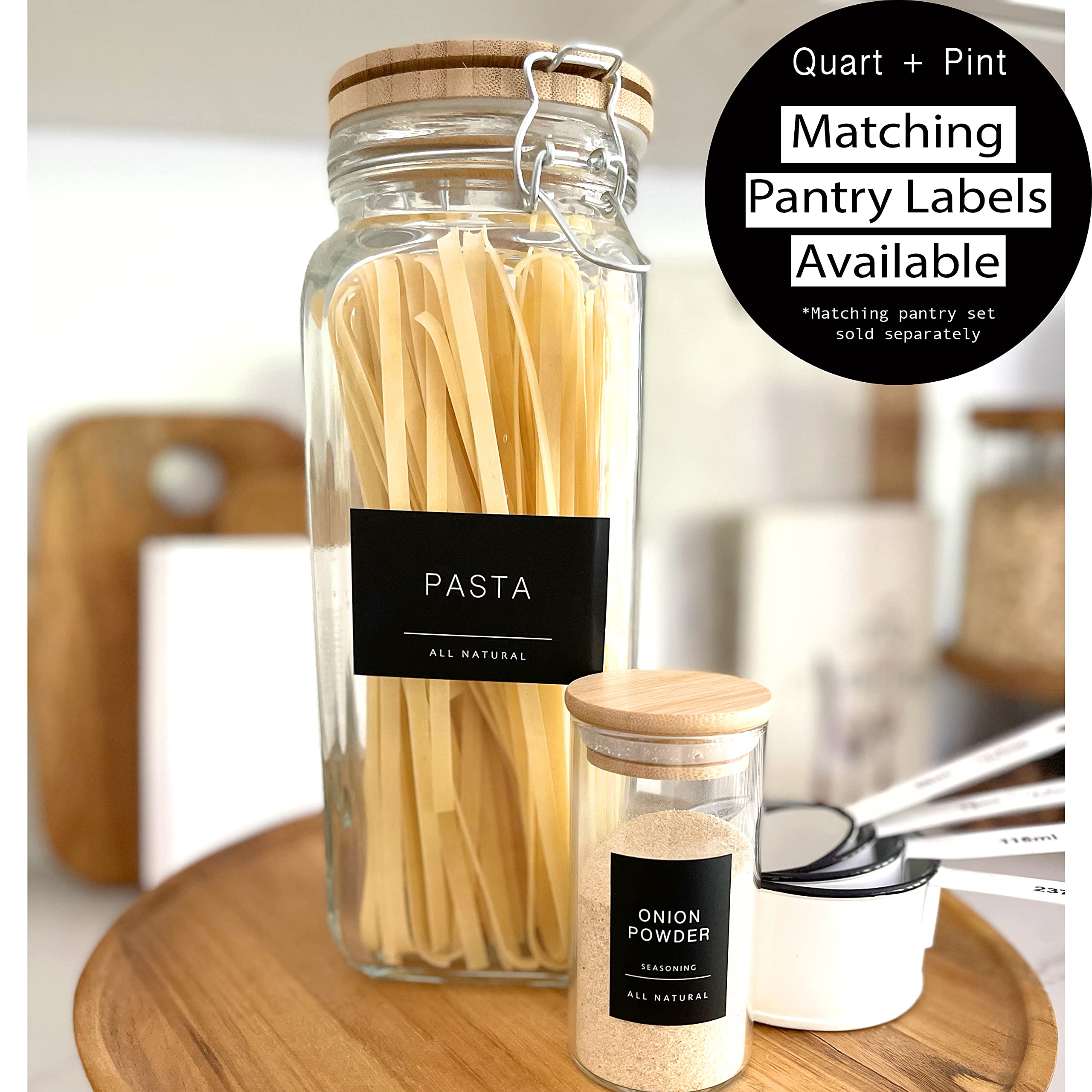 Quart + Pint 160 Spice Jar Labels: Minimalist Matte Black Sticker White Text. Waterproof Stickers. Organization for Jars Bottles Containers Bins. Storage Rack Systems for Kitchen & Pantry Labels.