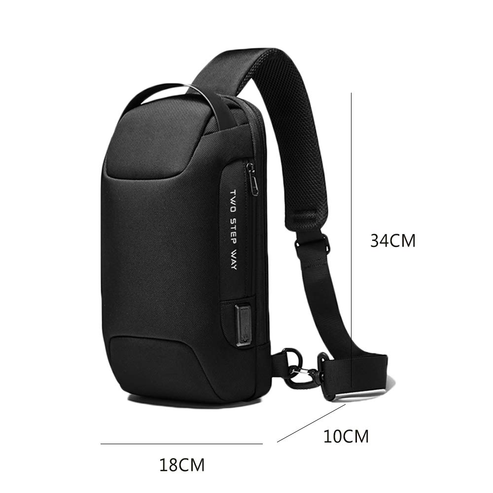 Anti-theft Sling Chest Bag Waterproof Crossbody Shoulder Bag Casual Daypack Rucksack with USB Charging Port for Men Women (black)