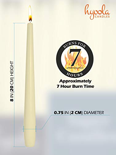 Hyoola Tall Taper Candles - Tapered Candles - Ivory Dripless Candle Sticks - 8 Inch (20cm) - 7 Hour Burn Time (30-Pack)