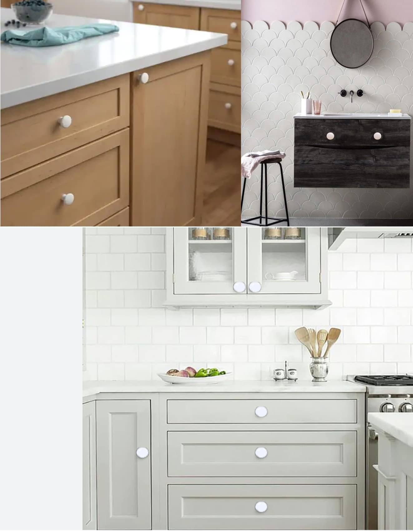 OctinPris 4X White Door Knob Cabinet Retro Round Ceramic Drawer Cupboard Kitchen Dresser Pull Handle Knobs 32mm/1.25" with 3-Sized Screws