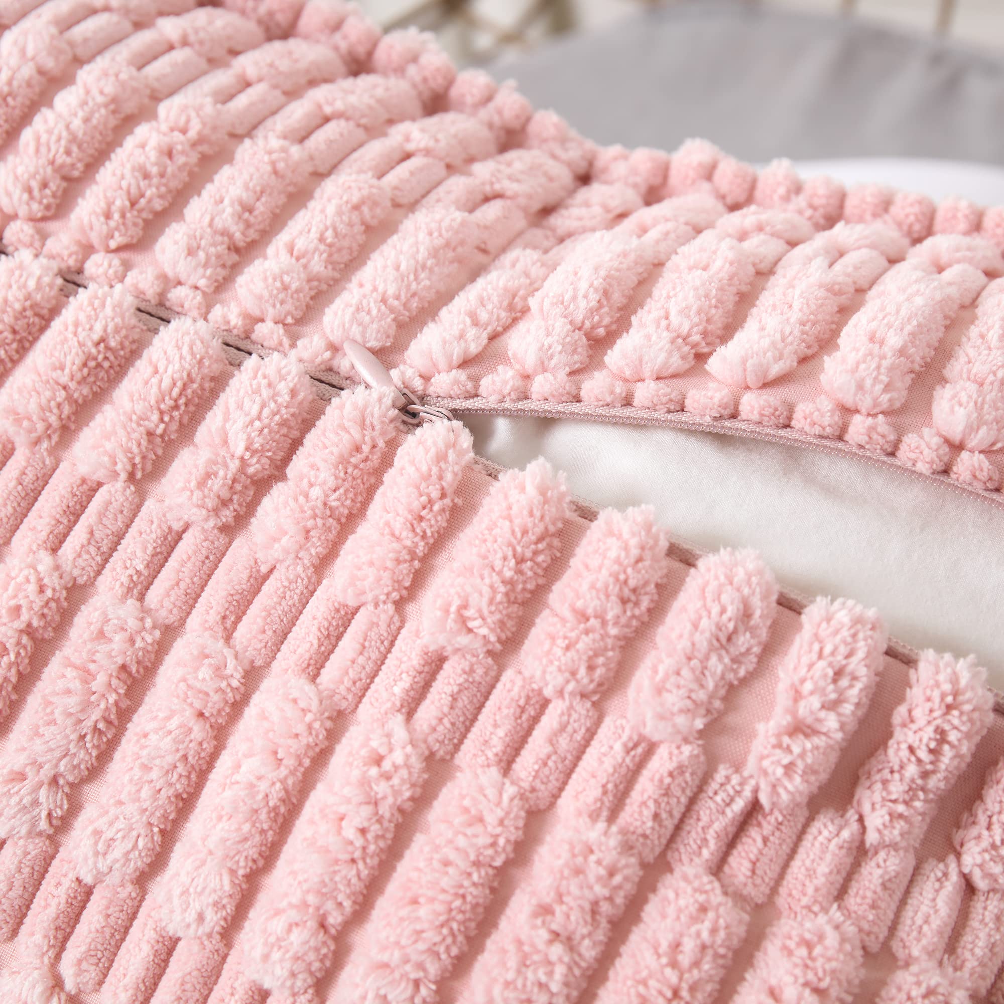 Set of 2 Decorative Throw Pillow Covers 18x18 Inch for Living Room Couch Bed Sofa, Boho Striped Corduroy Square Cushion Case Farmhouse Home Decor, Pink