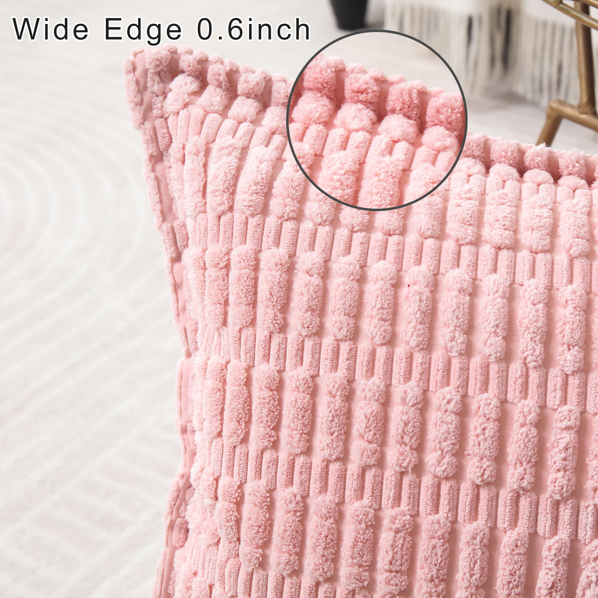 Set of 2 Decorative Throw Pillow Covers 18x18 Inch for Living Room Couch Bed Sofa, Boho Striped Corduroy Square Cushion Case Farmhouse Home Decor, Pink