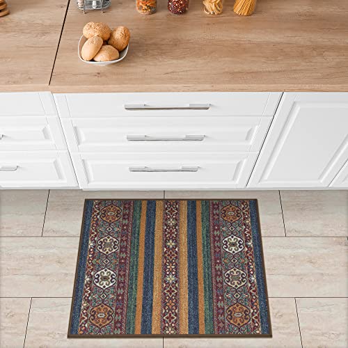 Machine Washable Vintage Striped Design Non-Slip Rubberback 2x3 Traditional Area Rug for Entryway, Bedroom, Kitchen, Bathroom, 2'3" x 3', Multicolor Stripes