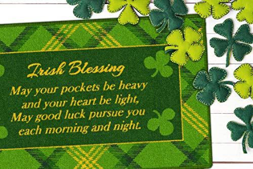 Brumlow MILLS Irish Blessing St. Patricks's Day Lucky Shamrock Washable Festive Print Indoor/Outdoor Rug for Living or Bedroom Carpet, Dining Area, Kitchen or Front Door Mat, 20" x 34"